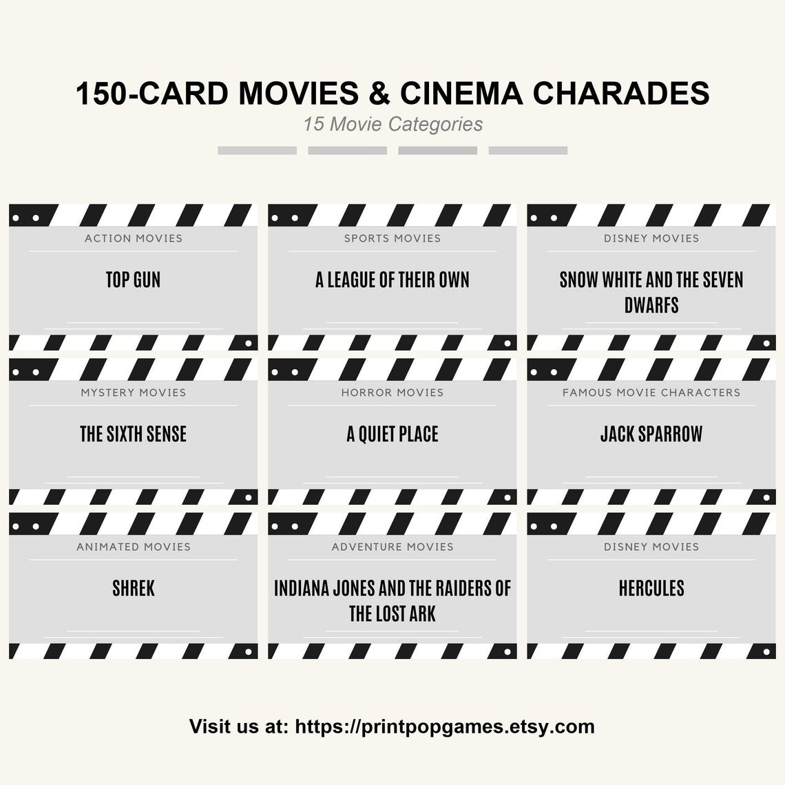 150-card Movie-themed Charades Game | Fun for All Ages | Printable ...