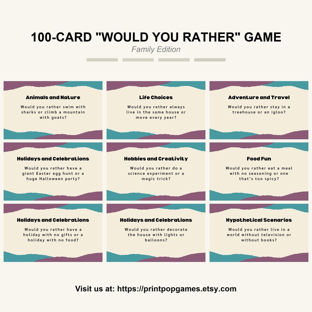 100 Would You Rather Questions for Families | Printable Fun Game for ...