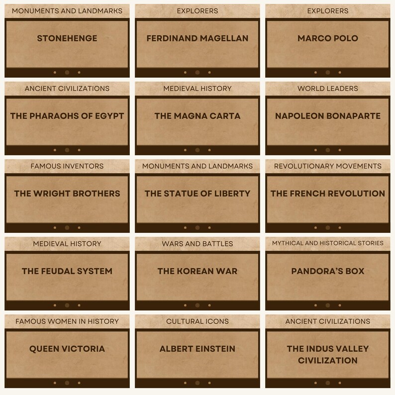 150 History-themed Charades Game | Fun & Educational Party Game for All ...