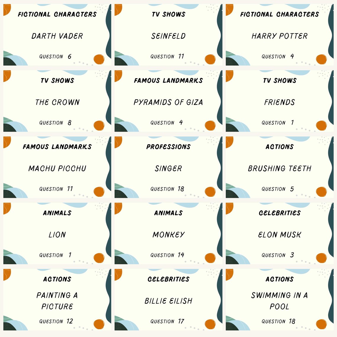 Printable Charades Cards: 200 Fun Prompts for Family Game Night (PDF ...