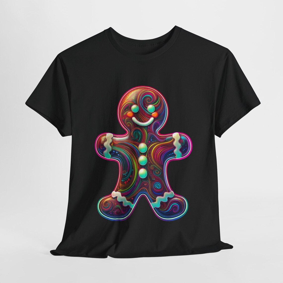 Psychedelic Gingerbread Man T-shirt Colorful Tee Bright Cotton Top ...