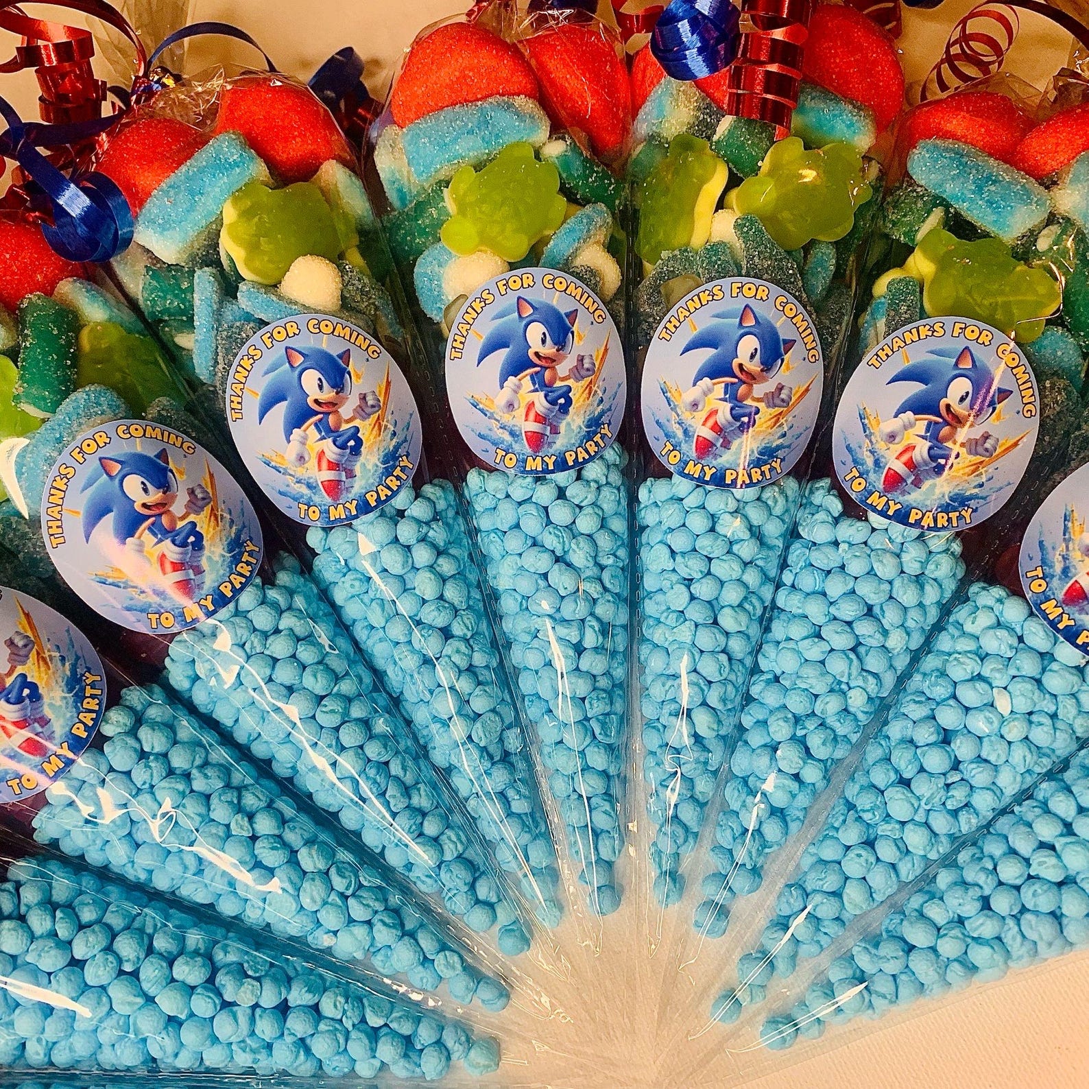 Sonic the Hedgehog Sweet Cones With Ribbon | Birthday Party Favours ...