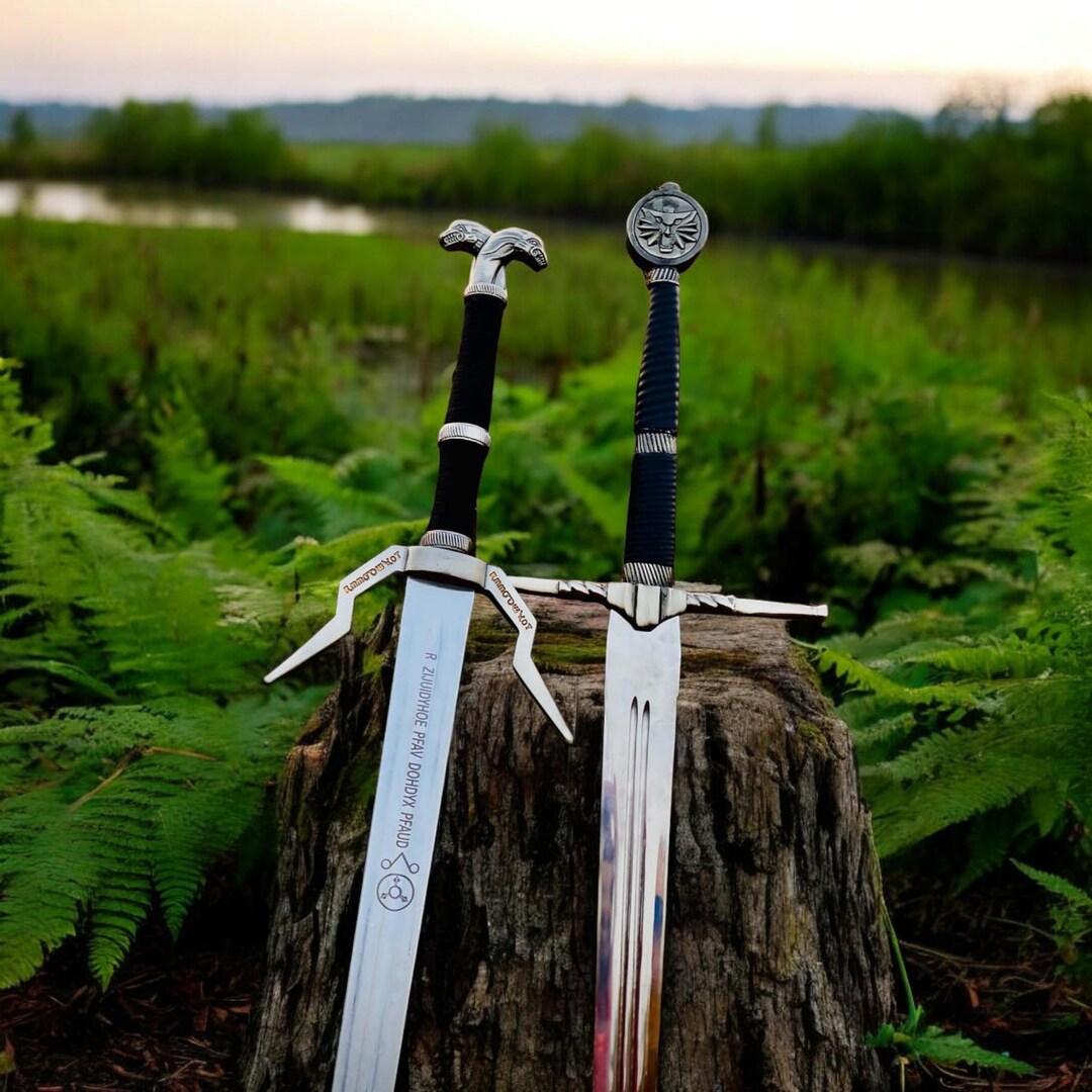 Handmade Witcher Silver Replica Sword: Stainless Steel, Leather Hilt ...