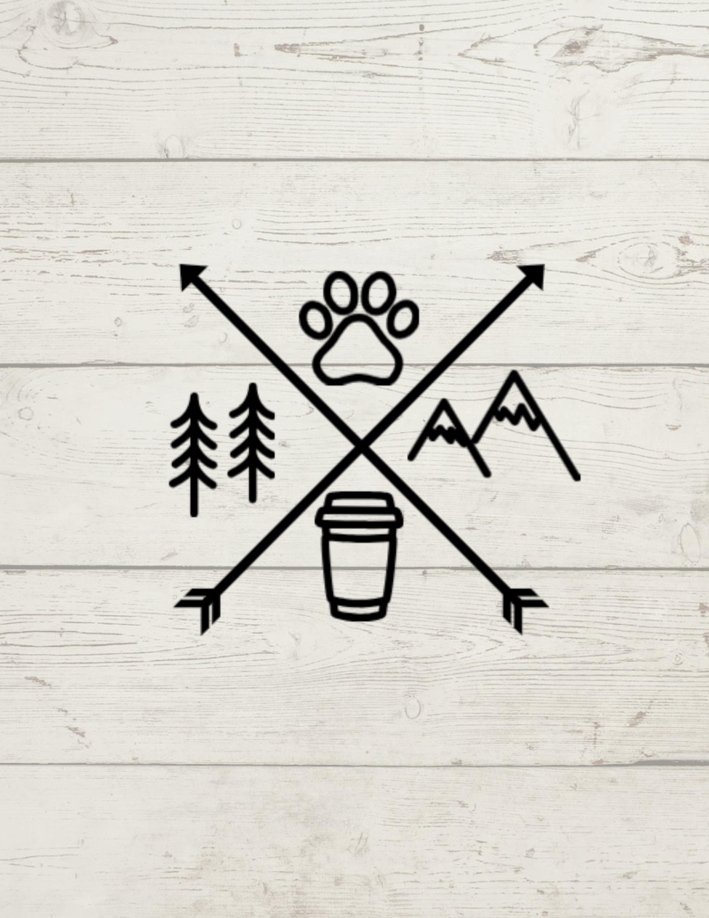 Adventure Arrow Decal – Crossed Arrows With Dog Paw, Mountains, Coffee ...