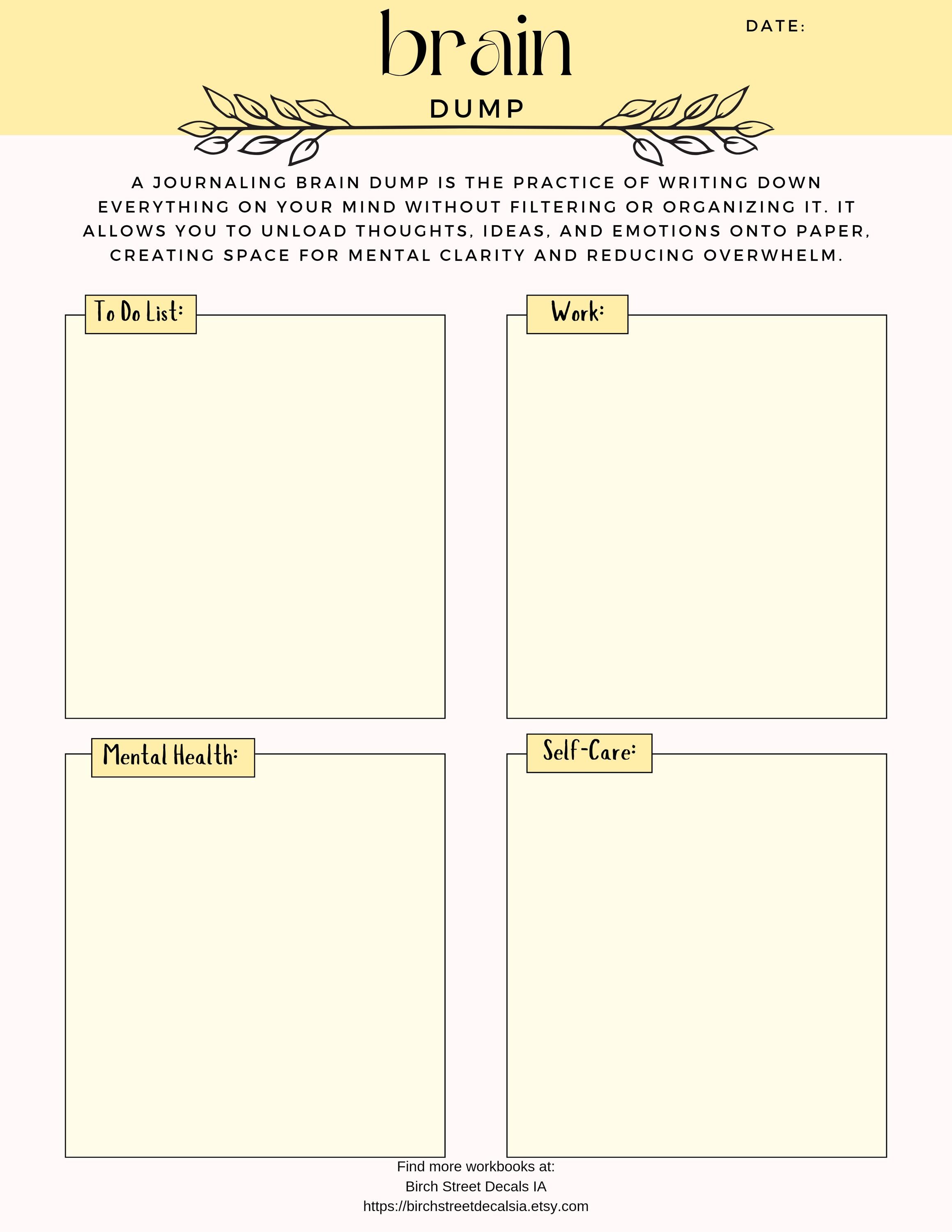Guided Journal Brain Dump Worksheet | Mental Clarity Printable ...
