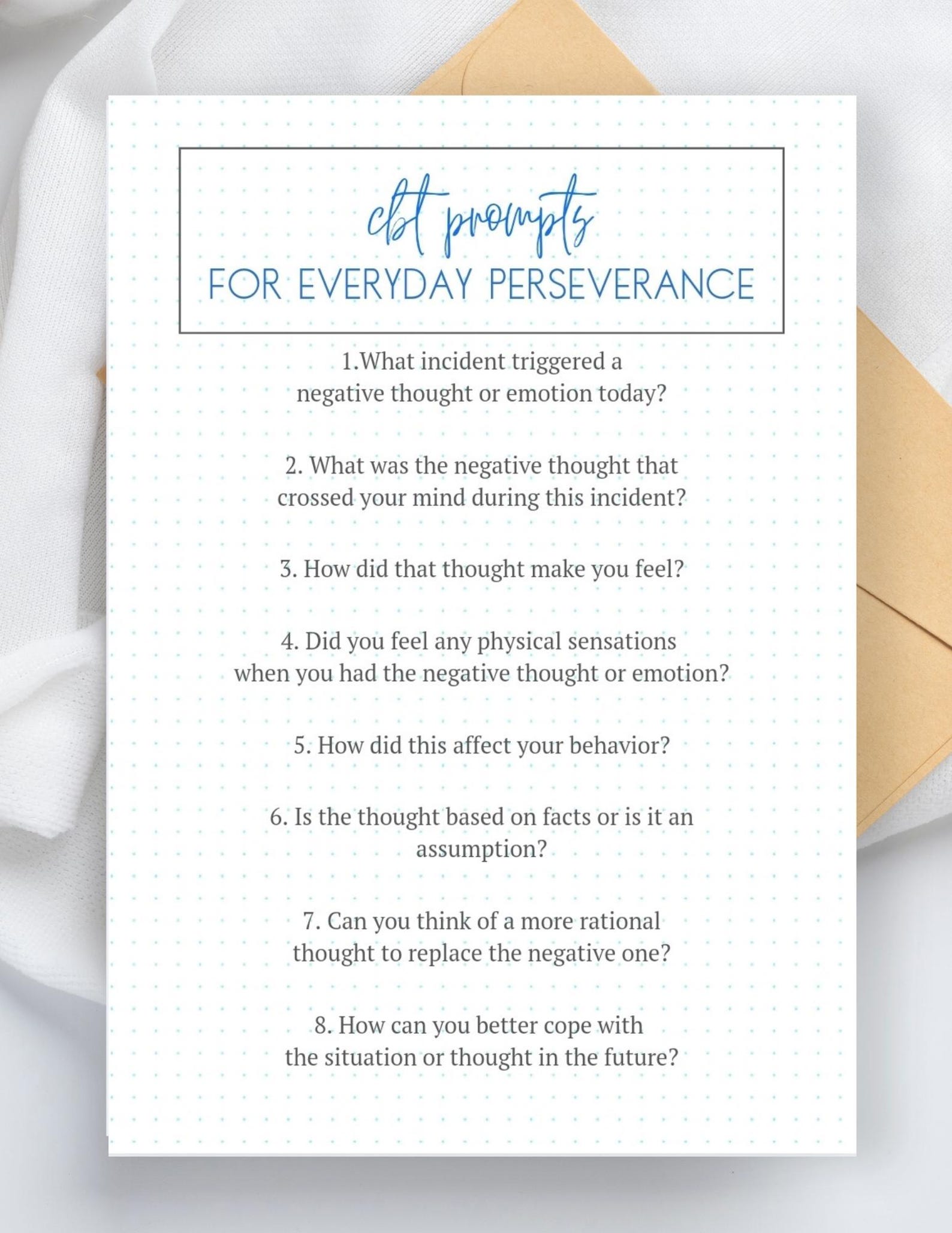 CBT Prompts for Everyday Perseverance Digital Download Worksheet ...