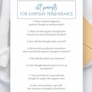 CBT Prompts for Everyday Perseverance Digital Download Worksheet ...