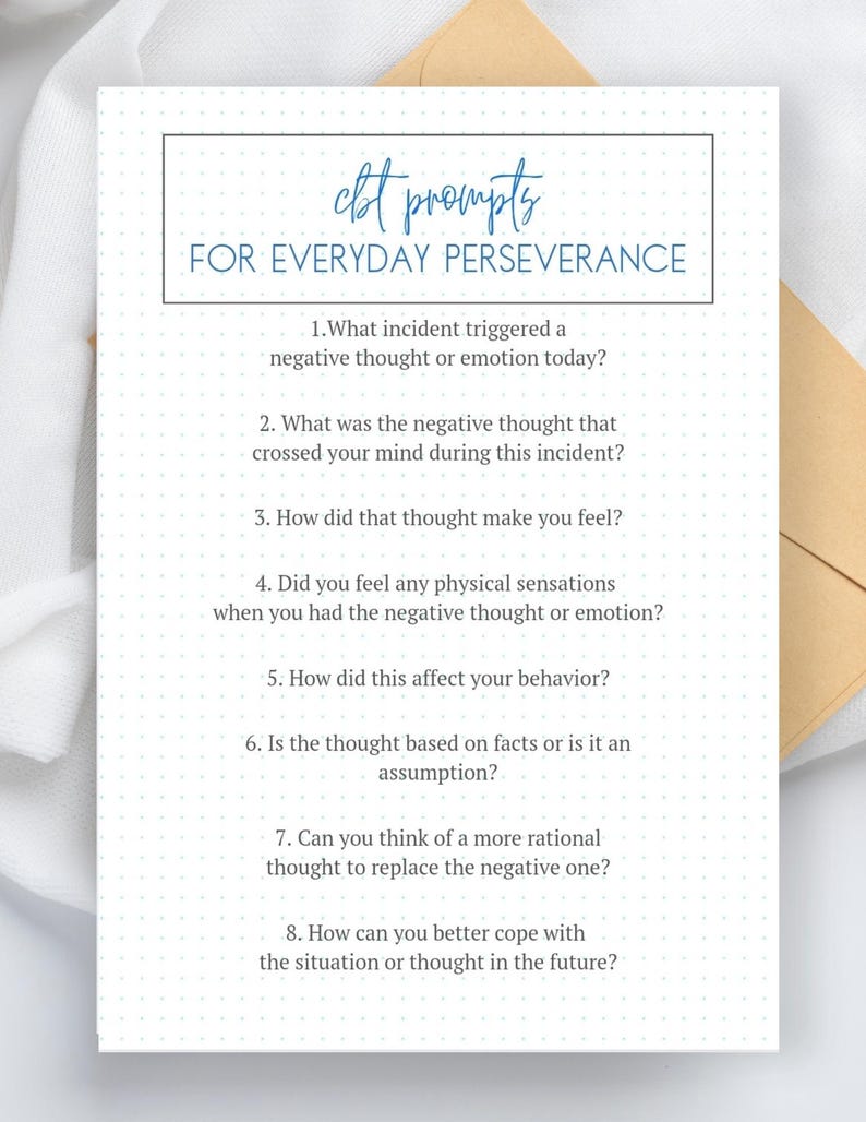 CBT Prompts for Everyday Perseverance Digital Download Worksheet ...