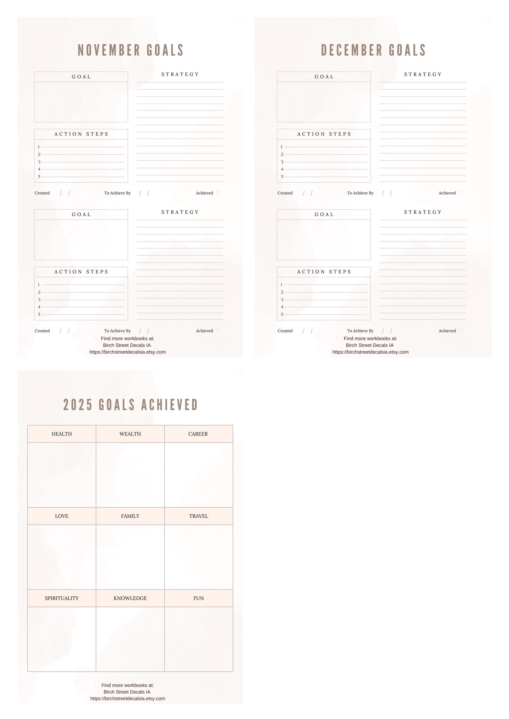 2025 Goal Setting Planner Template Bundle, 2025 Vision Board & Monthly ...