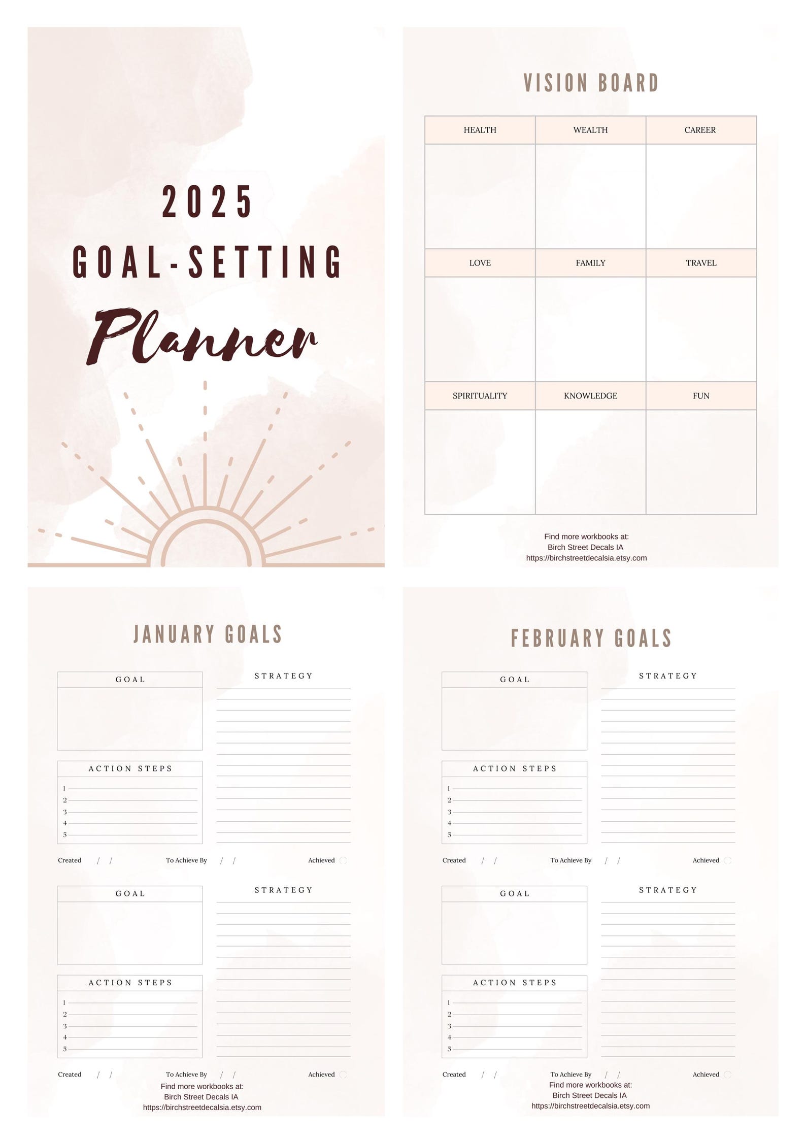 2025 Goal Setting Planner Template Bundle, 2025 Vision Board & Monthly ...
