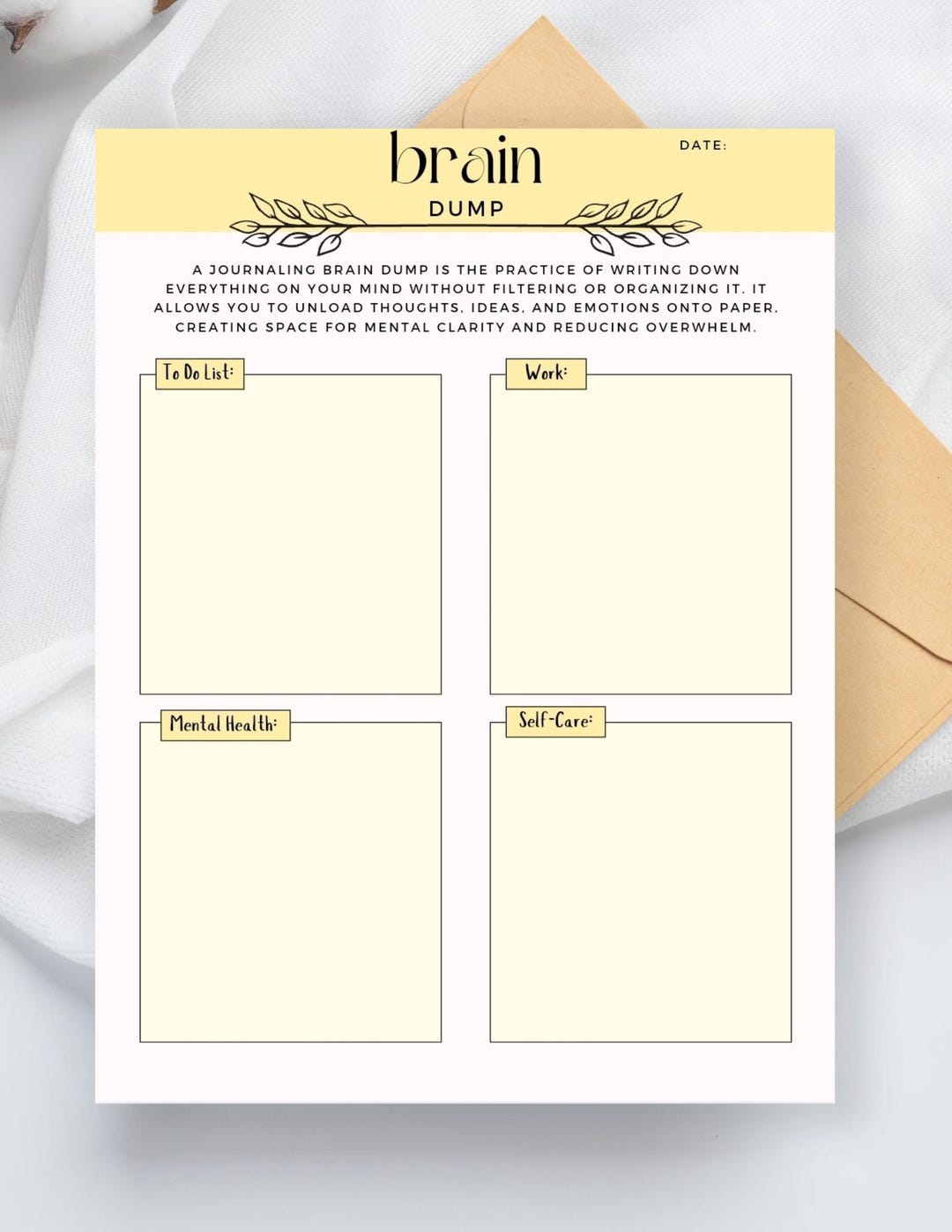 Guided Journal Brain Dump Worksheet | Mental Clarity Printable ...