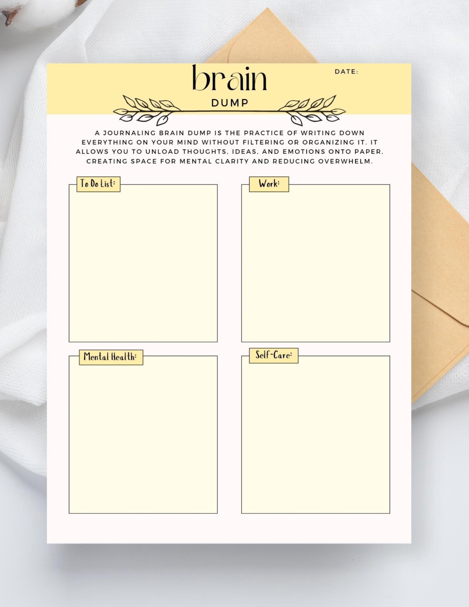 Guided Journal Brain Dump Worksheet | Mental Clarity Printable ...