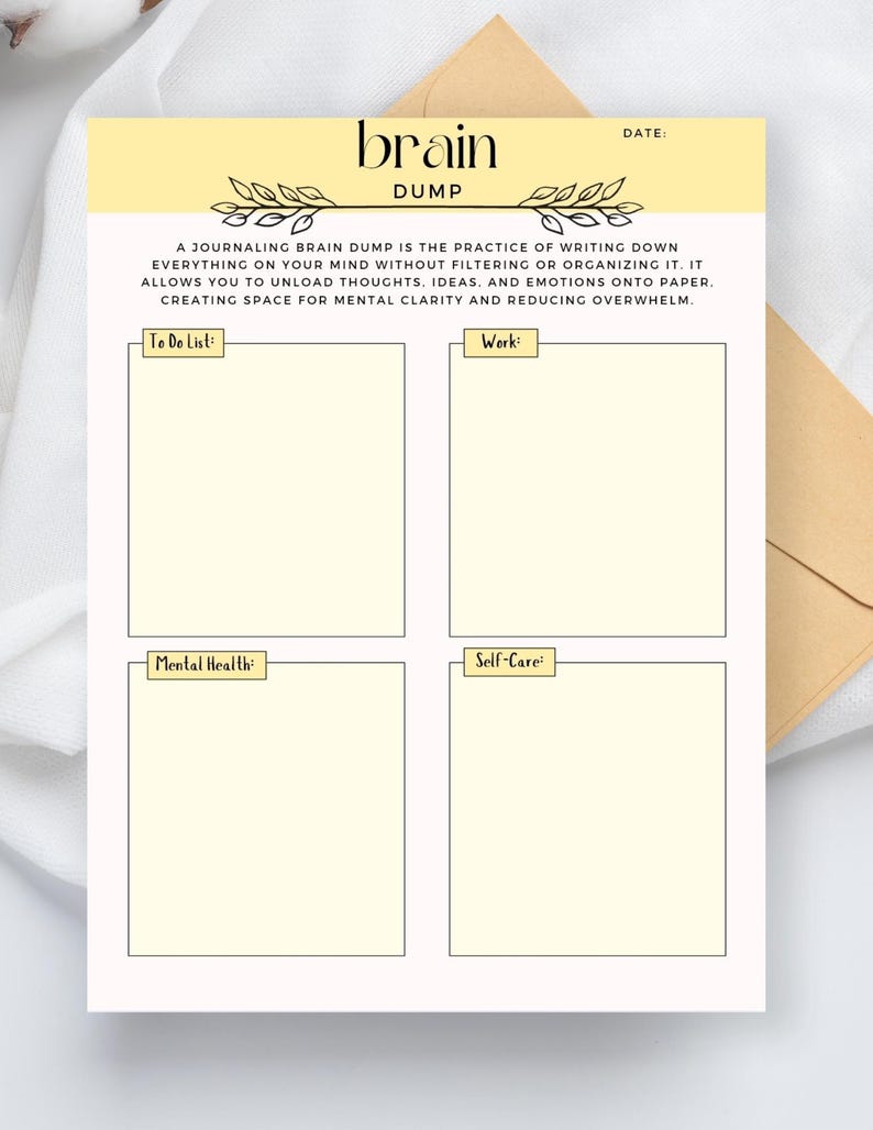 Journal Brain Dump Worksheet Mental Clarity Printable Organize Your ...