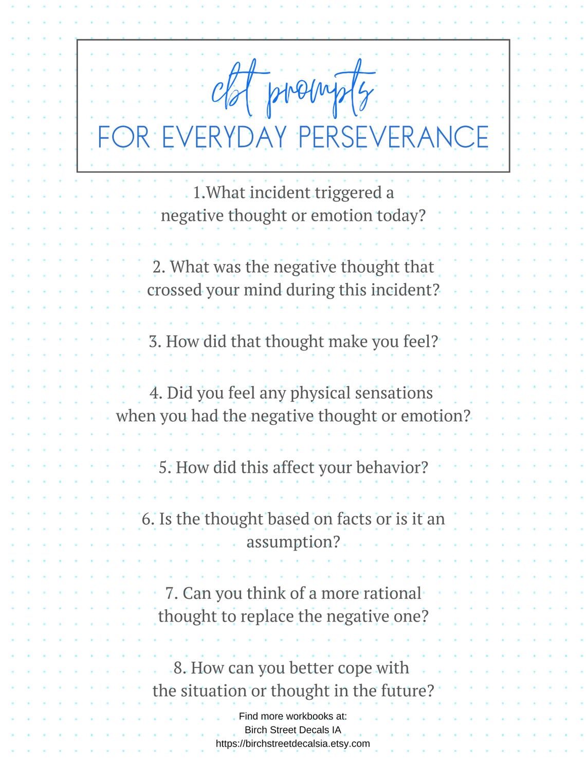 CBT Prompts for Everyday Perseverance Digital Download Worksheet ...