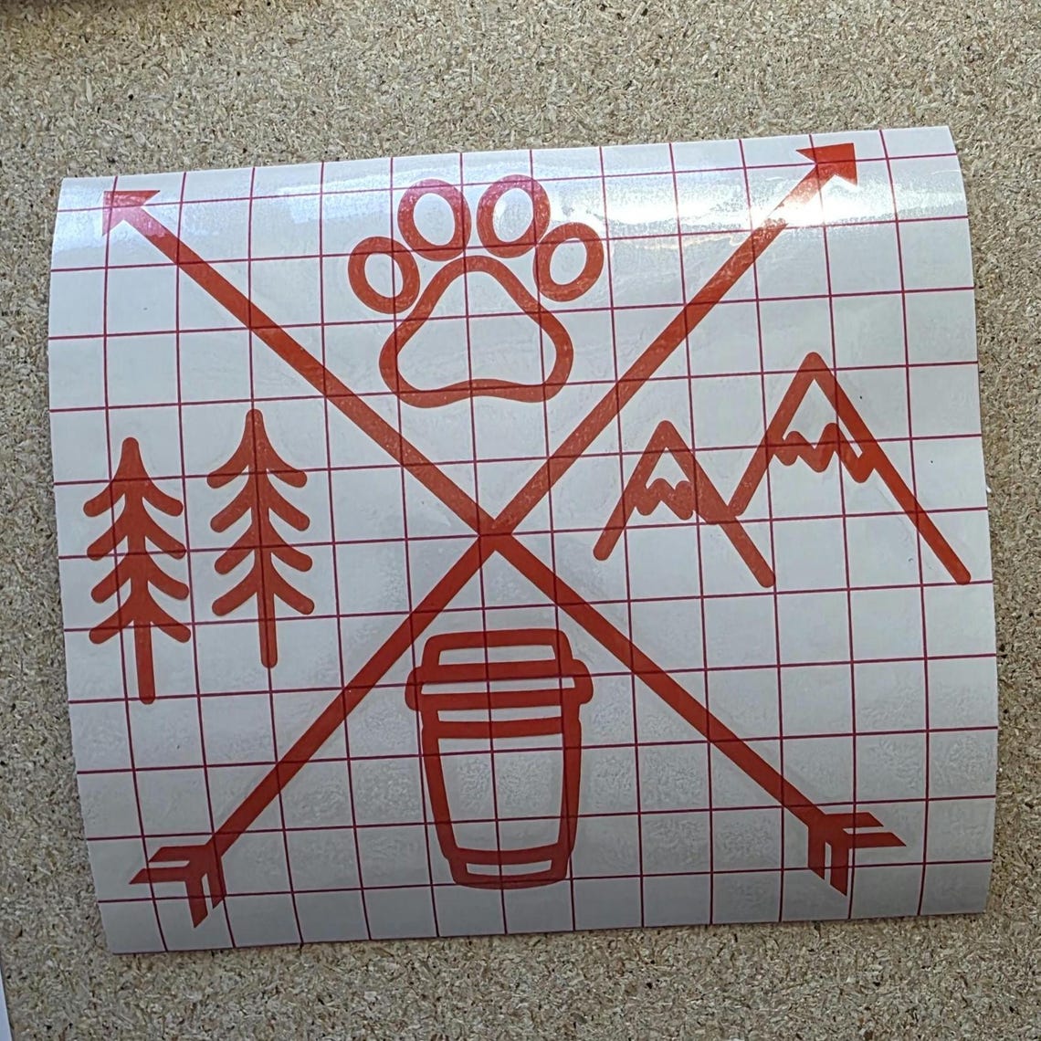 Adventure Arrow Decal – Crossed Arrows With Dog Paw, Mountains, Coffee ...