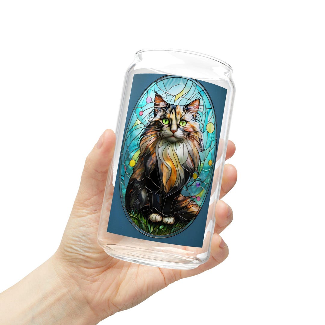 Calico Cat Stained Glass Design, 16oz - Etsy