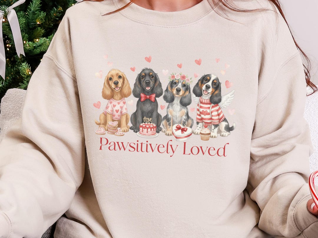 Cocker Spaniel Valentine Sweatshirt, Pawsitively Loved Dog Lover Shirt ...