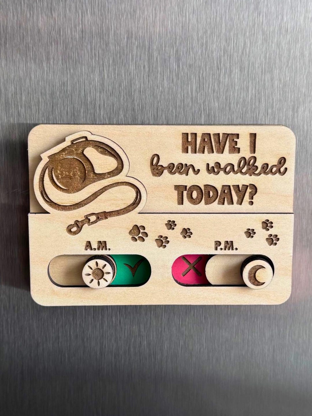 Dog Walk Reminder Slider Sign, Wooden Dog Walking Tracker, AM PM Pet ...