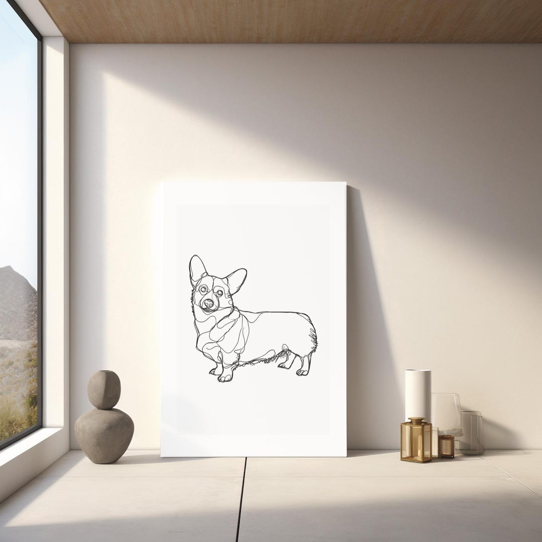 Minimalist Welsh Corgi Line Art, Modern Pet Decor, Instant Download Pet ...