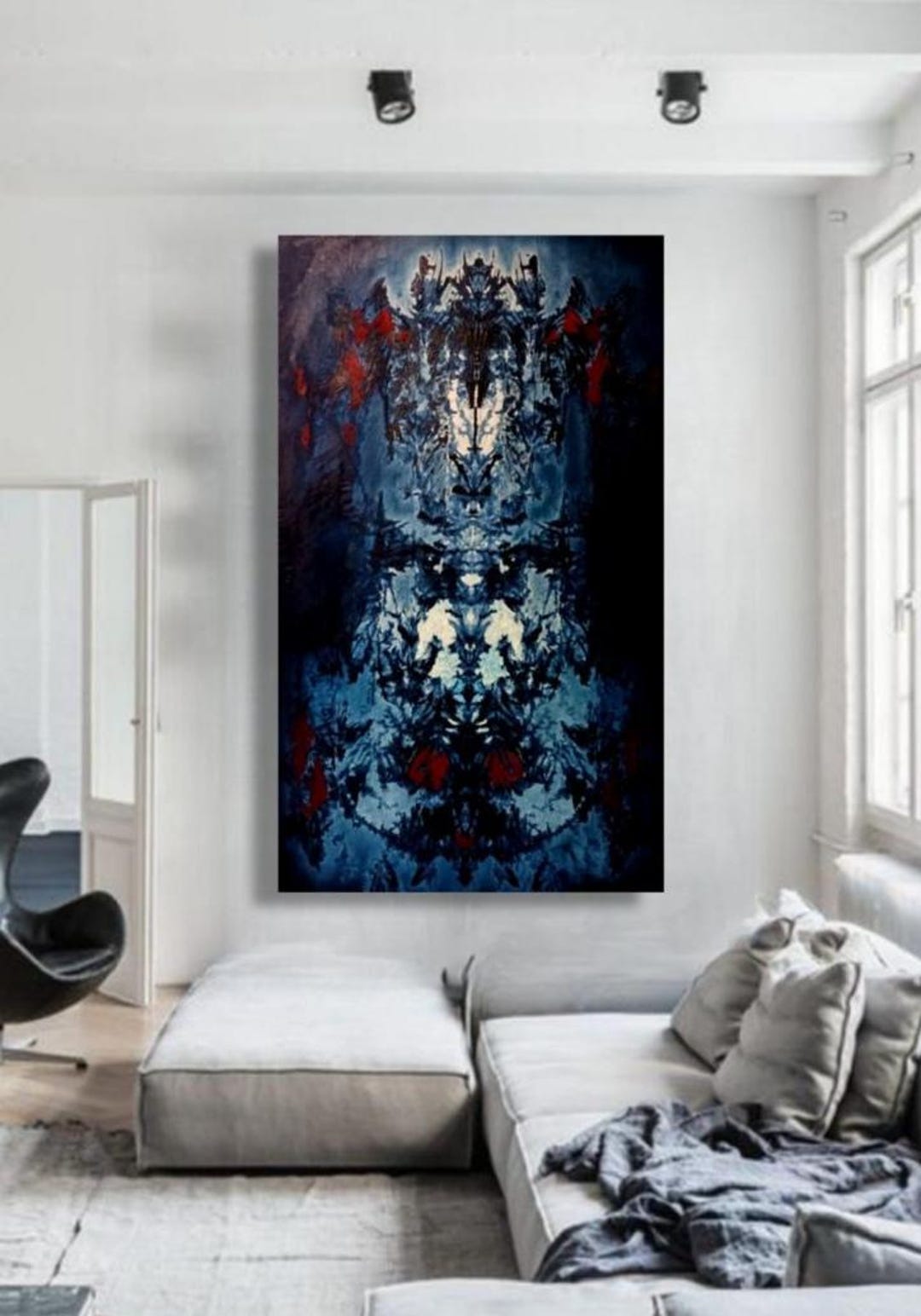Abstract Puppet Master Canvas Print - Indigo Blue, White & Red Framed ...