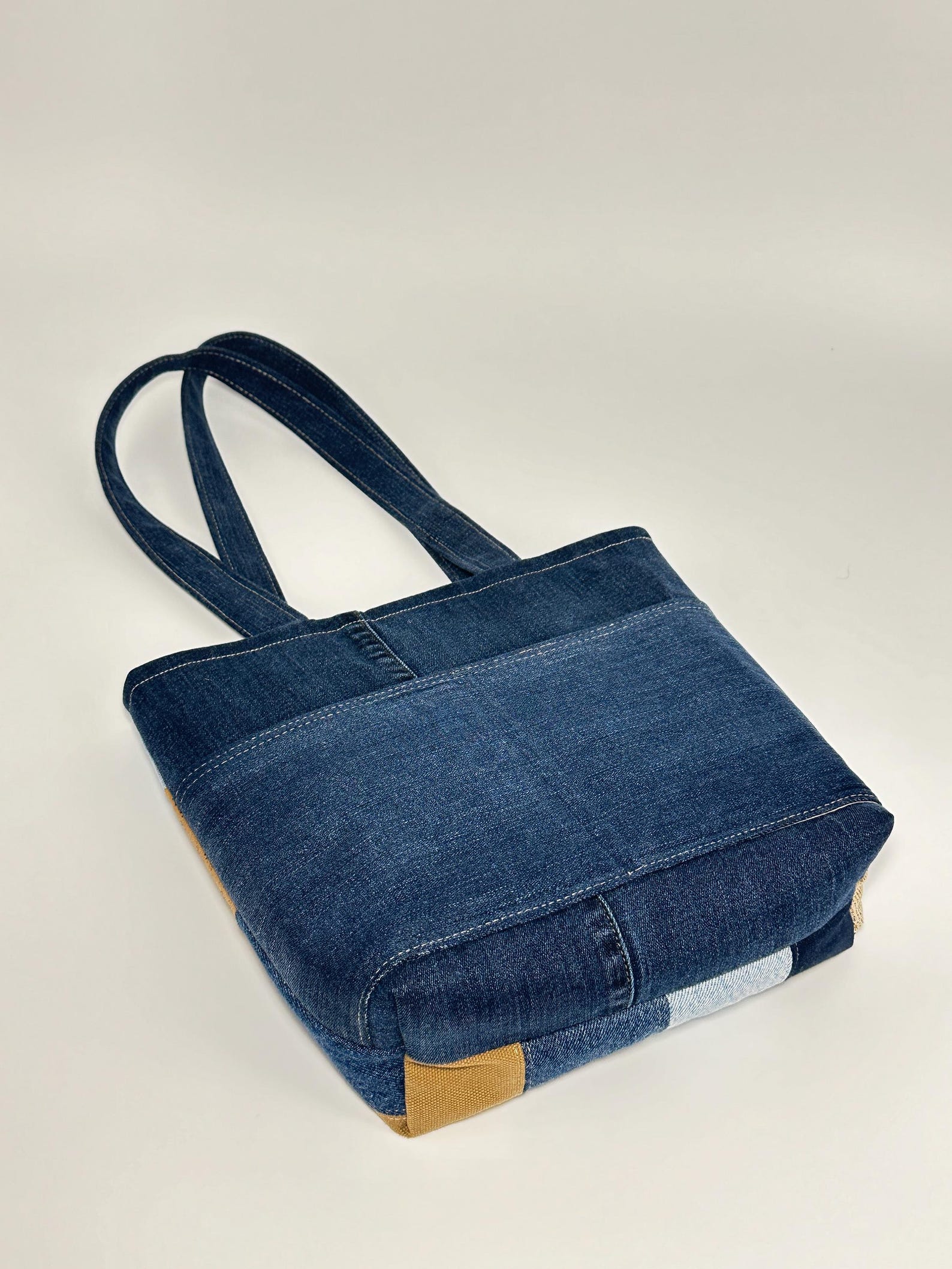 Denim Tote Bag, Medium Tote Bag, Handmade Denim Patchwork Tote Bag ...