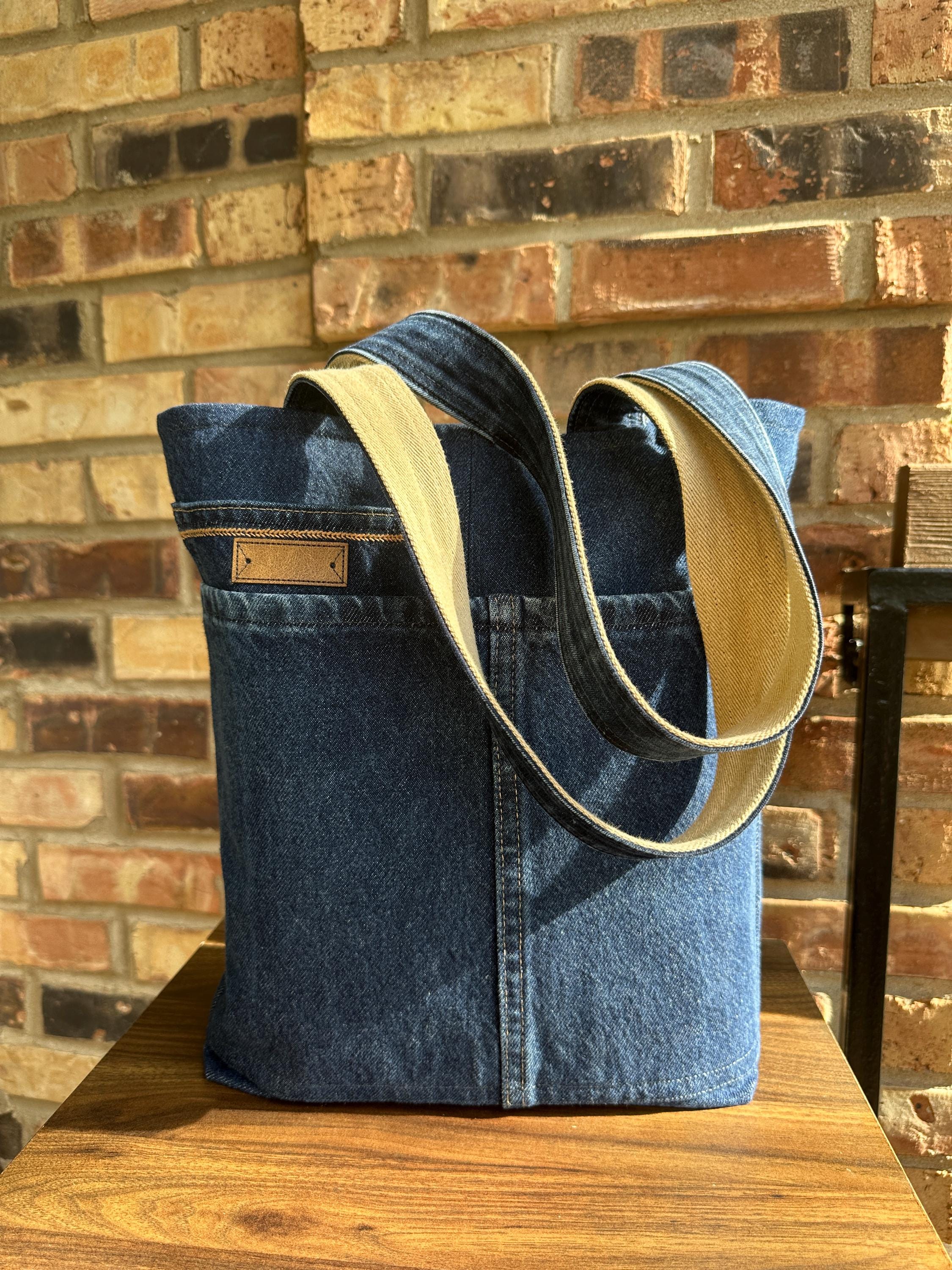 Denim Tote Bag, Jean Shopping Bag, Handmade Denim Tote Bag, Upcycled ...