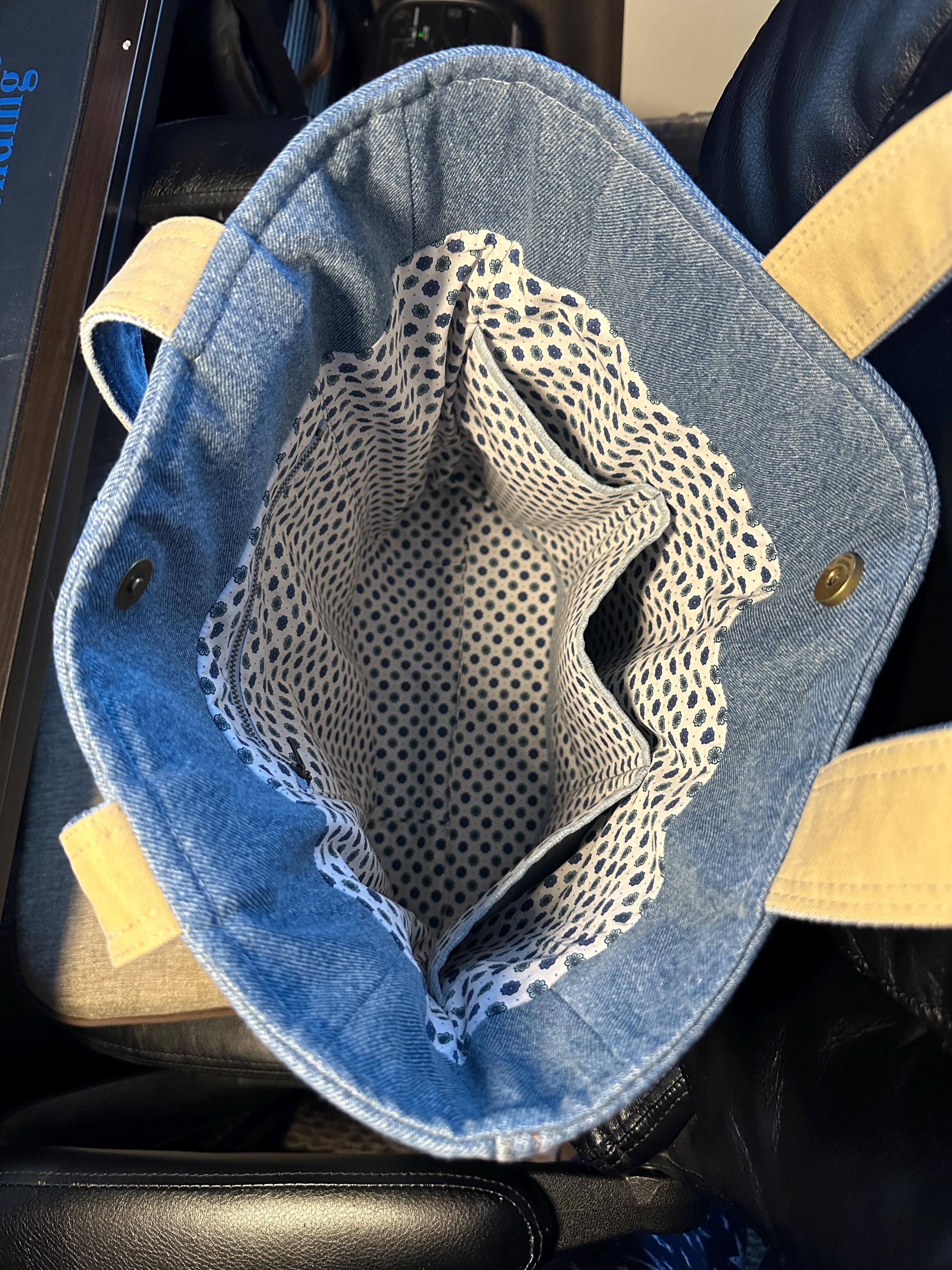 Handmade Denim Tote Bag: Upcycled Blue & Stripe, 4 Interior Pockets - Etsy