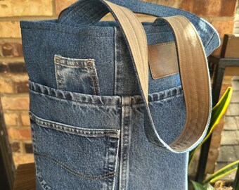 Denim Tote Bag, Jean Shopping Bag, Handmade Denim Tote Bag, Upcycled ...