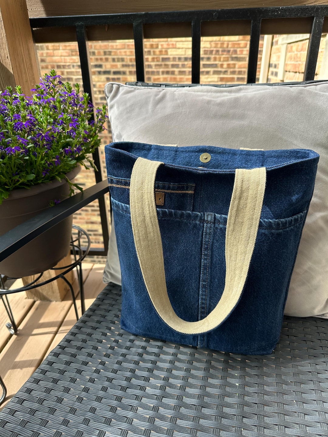 Denim Tote Bag, Jean Shopping Bag, Handmade Denim Tote Bag, Upcycled ...