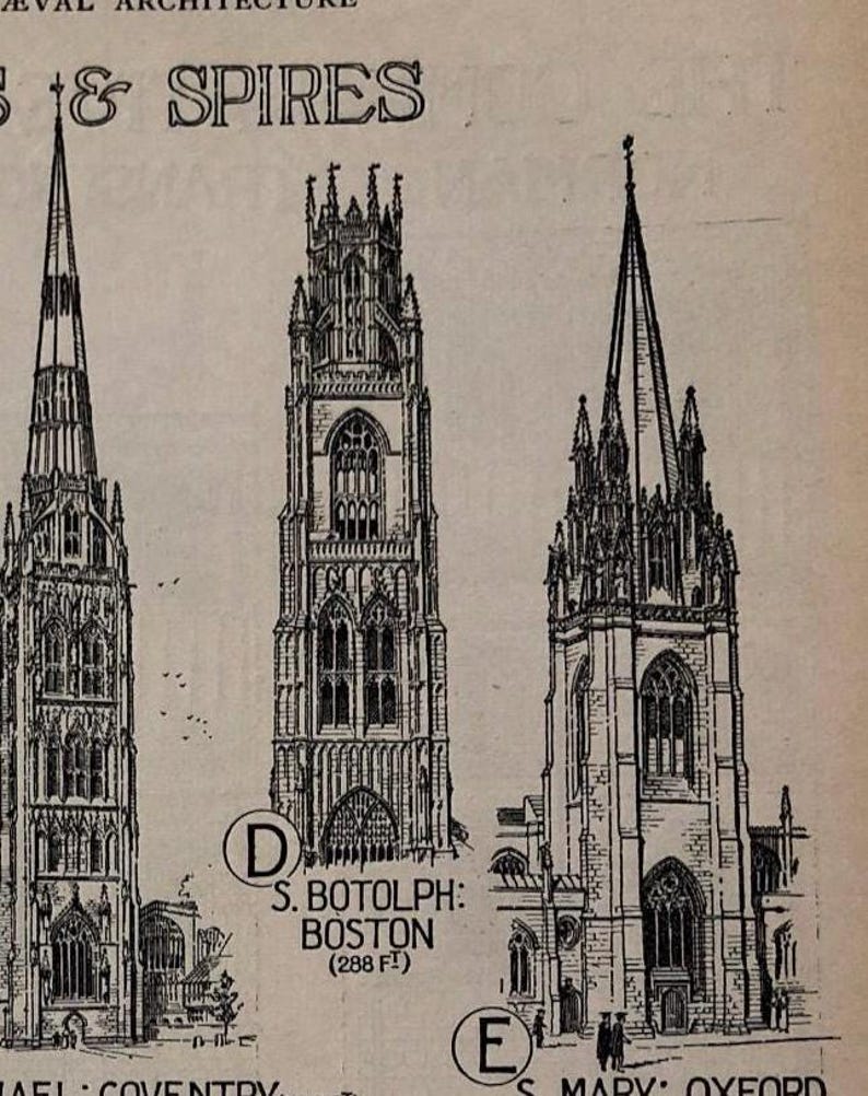 English Medieval Church Towers and Spires 1920 Original Published ...