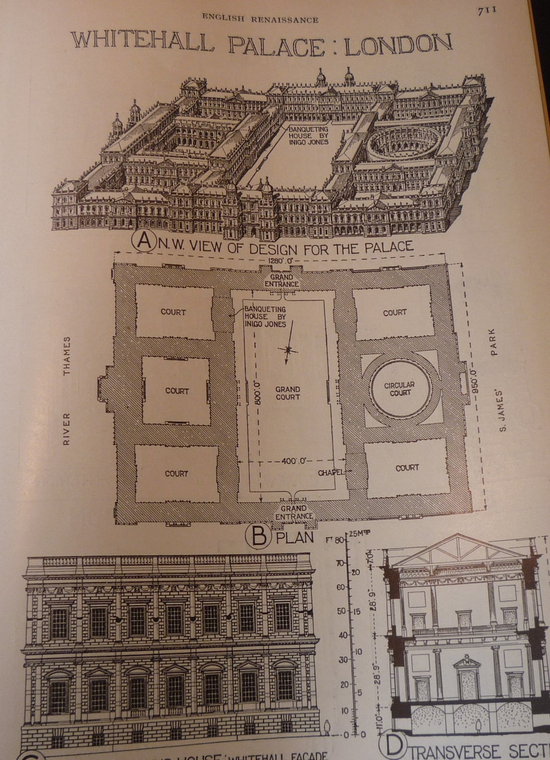Whitehall Palace London Architecture Original 1924 Published Church ...
