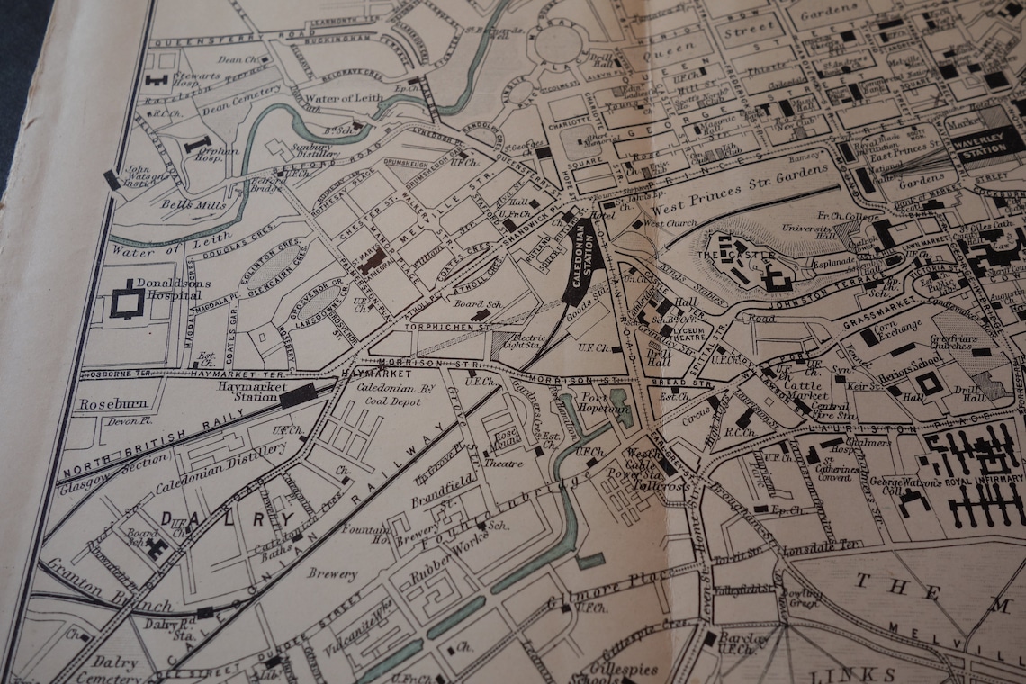 Edinburgh Railway Map 1912 Original Antique Lithograph Guidebook ...