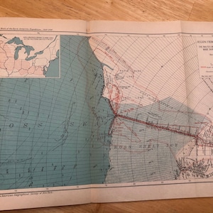 1930 Antarctic Expedition Foldout Map Antique Original Color Admiral ...