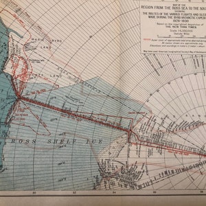 1930 Antarctic Expedition Foldout Map Antique Original Color Admiral ...