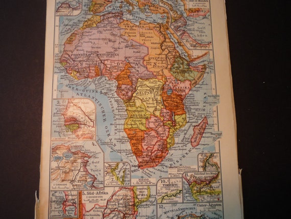 Map of Africa 1910 Antique Color lithograph labels in | Etsy