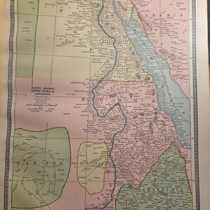 1886 Map of Egypt, North Africa Hand Colored Lithograph 13 by 11 Inches ...