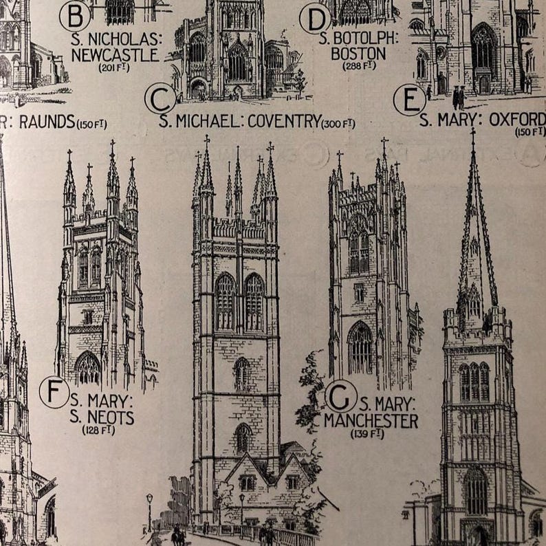English Medieval Church Towers and Spires 1920 Original Published ...
