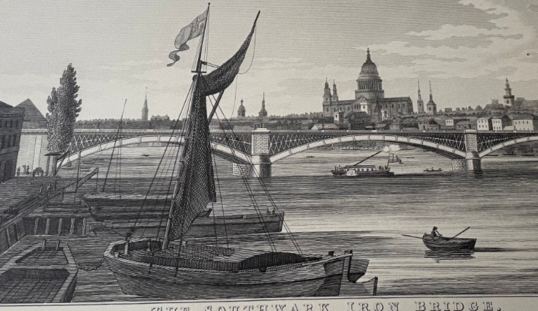 London Southwark Iron Bridge | 18th C Landmarks | Original Published ...