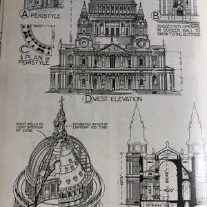 St Paul London Architecture Print Framable Diagrams Elevation Plans ...