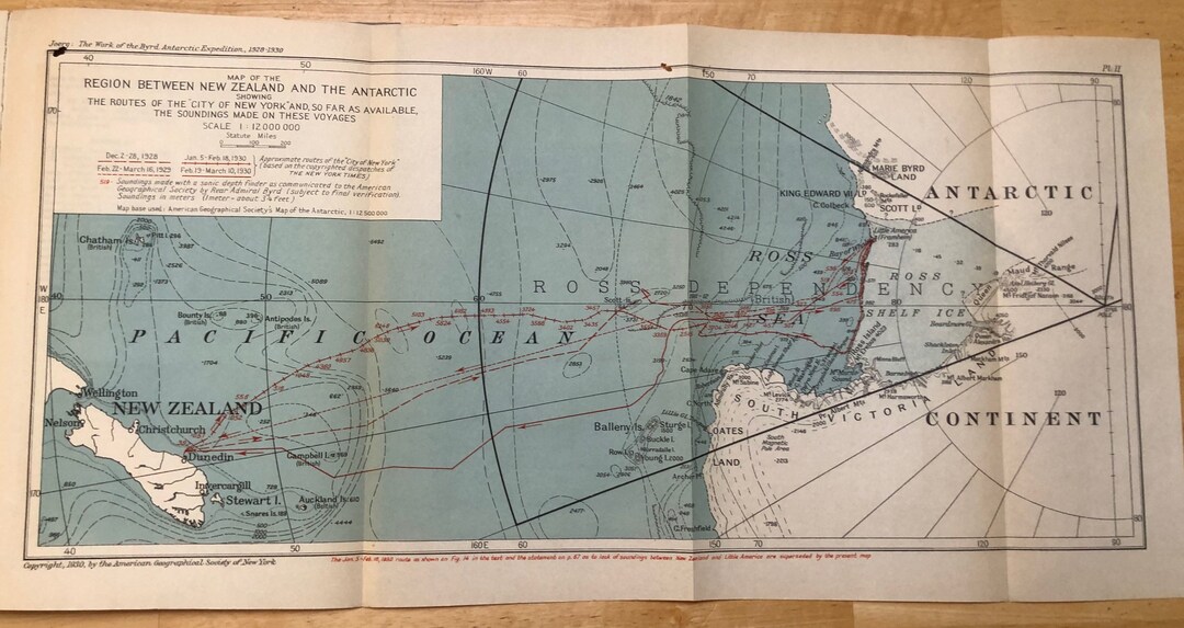 1930 Antarctic Expedition Fold Out Map Admiral Byrd First Expedition ...