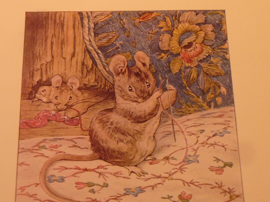 Beatrix Potter Mouse and Tapestry - Published Color Lithograph Animal ...