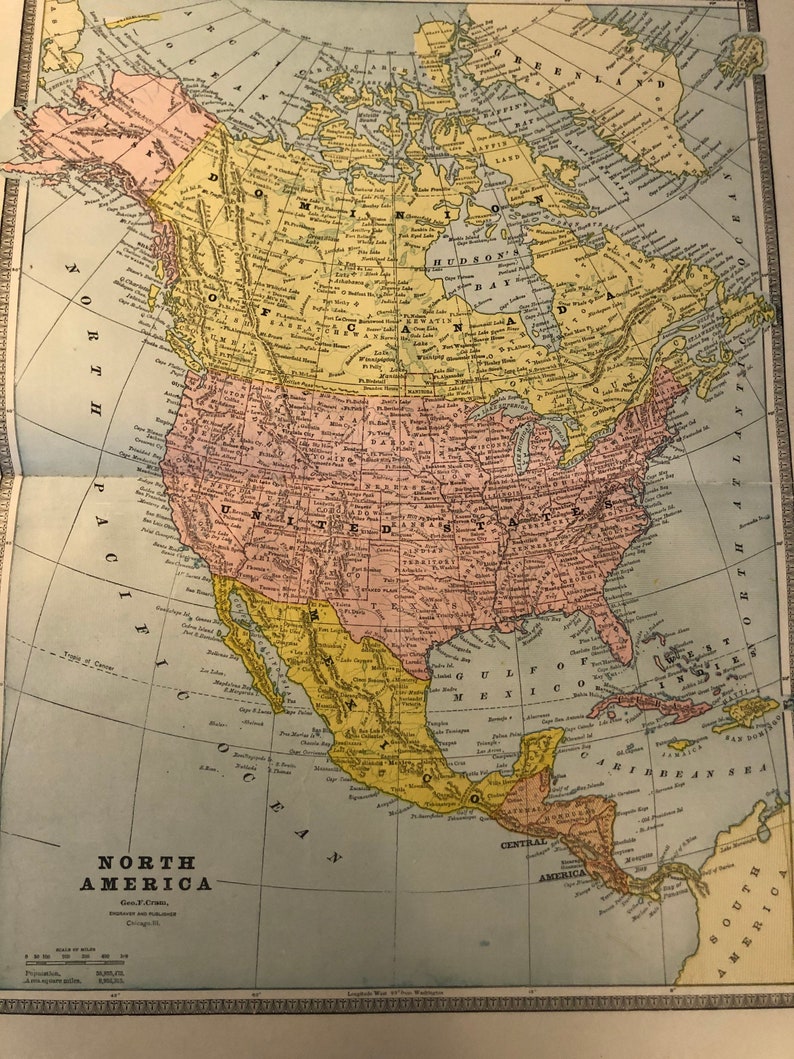 1886 North America Map Hand Colored Lithograph Americana 13 by - Etsy