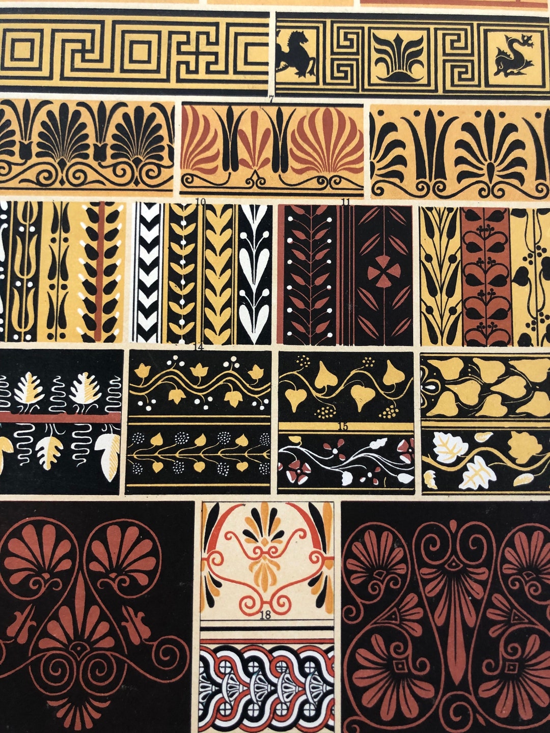 1900 Greek Style | Original Antique Fabric Pattern | Chromolithograph ...