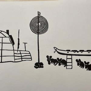 Inuit Art | Igloo and Dog Team by Kiakshuk | Stone Cut | Inuit Life ...