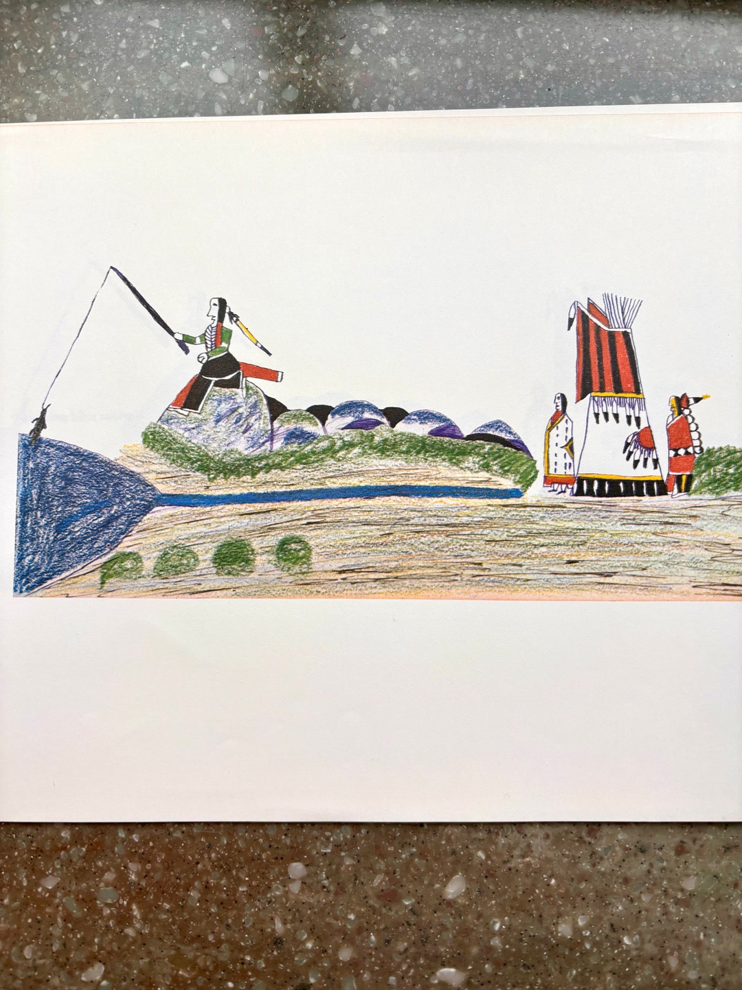 Fishing - Indigenous Ledger Art | Published Lithograph - 1877 Cheyenne ...