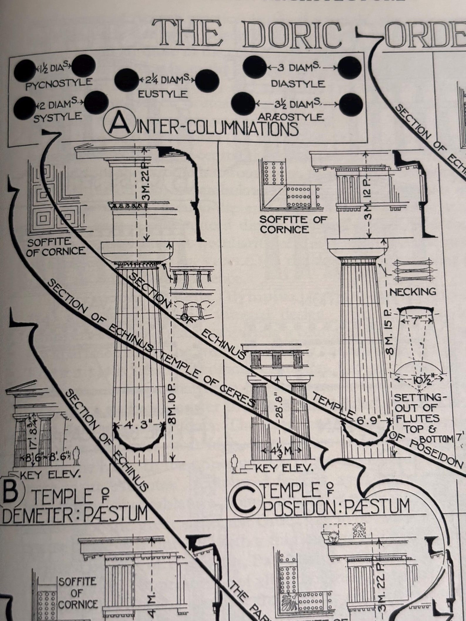 Doric Order Details Comparison of Famous Buildings 1924 Original ...