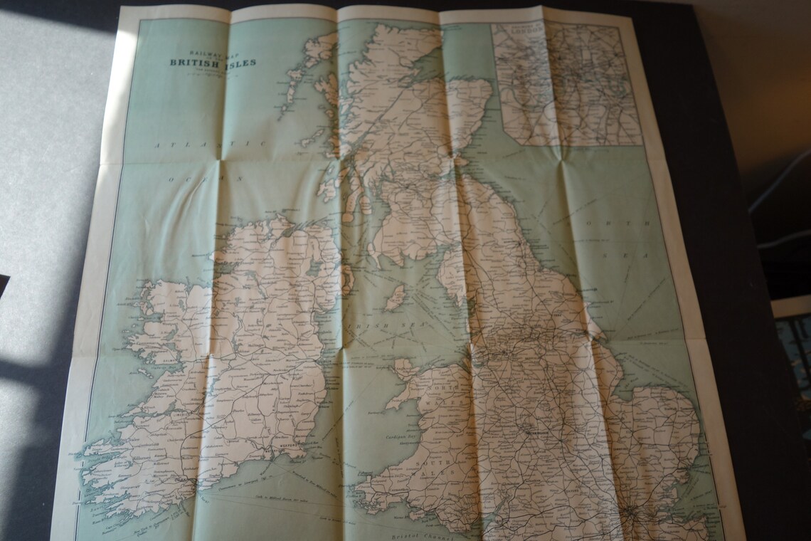 Railway Map of British Isles 1912 Original Antique Lithograph Guidebook ...