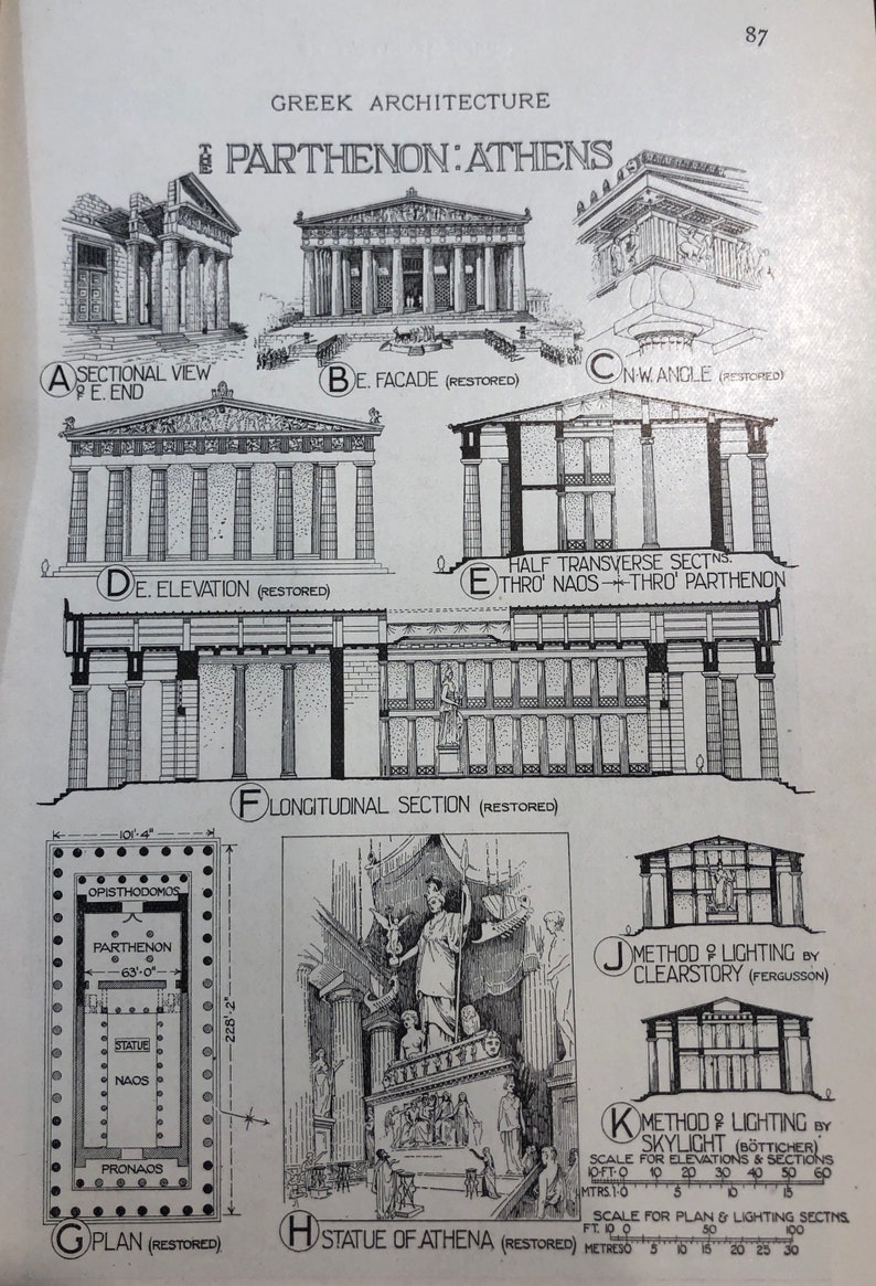 The Parthenon Athens Greek Temple Architecture 1924 Lithograph Gift for ...