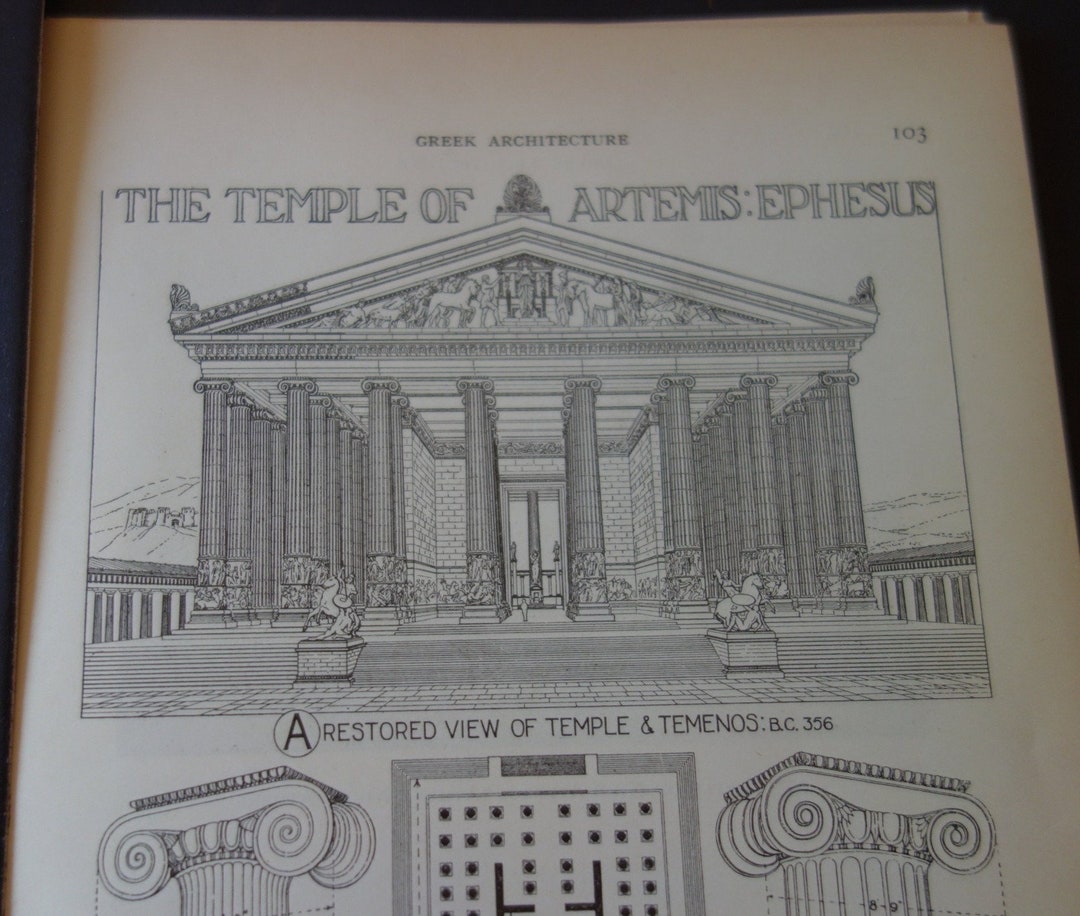 Greek Temple Architecture 1924 Original Lithograph Artemis Olympics Great for Framing Gift for ...