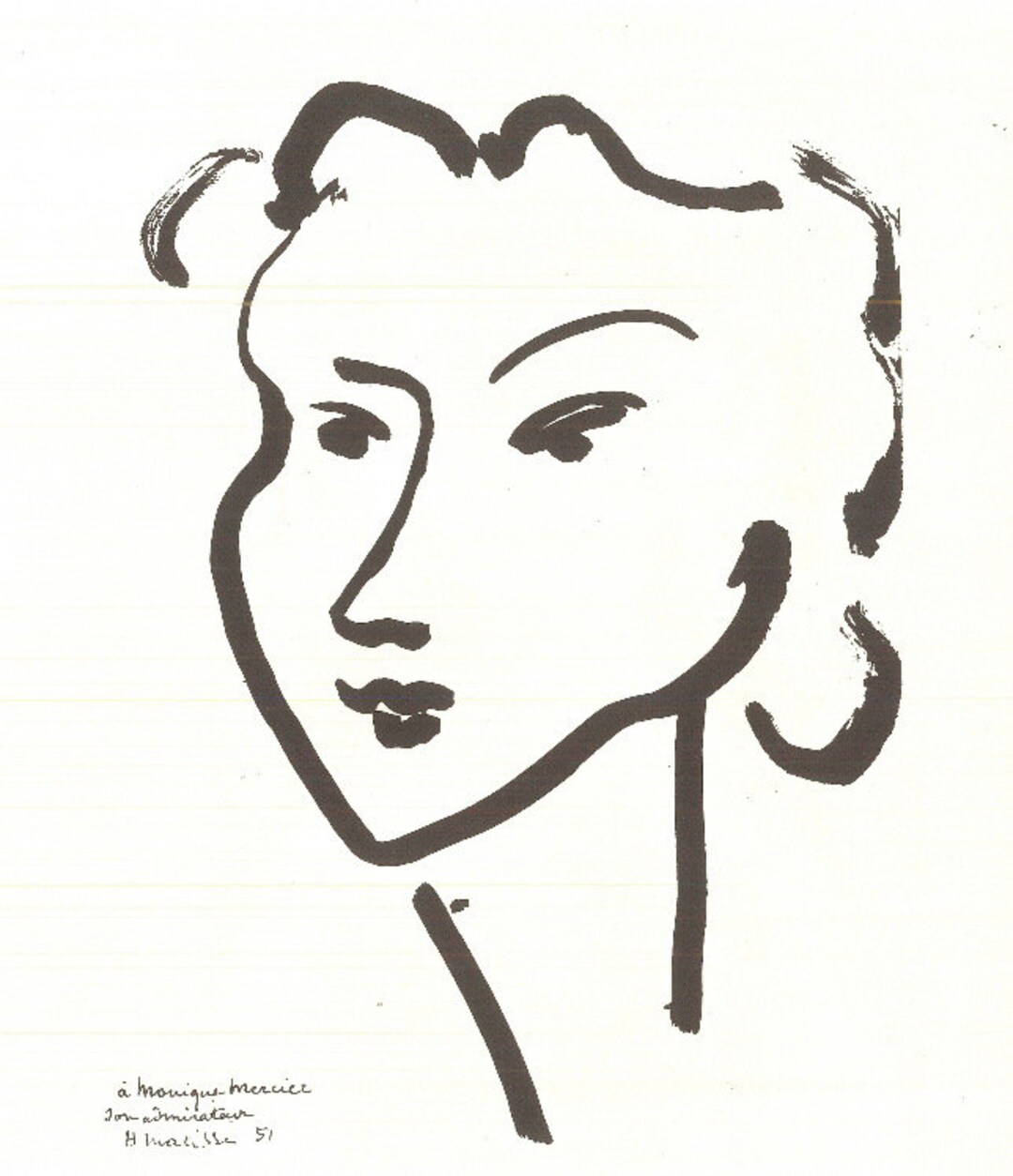 Matisse Portrait of Mademoiselle Monique Mercier Art Print 1950 Line ...